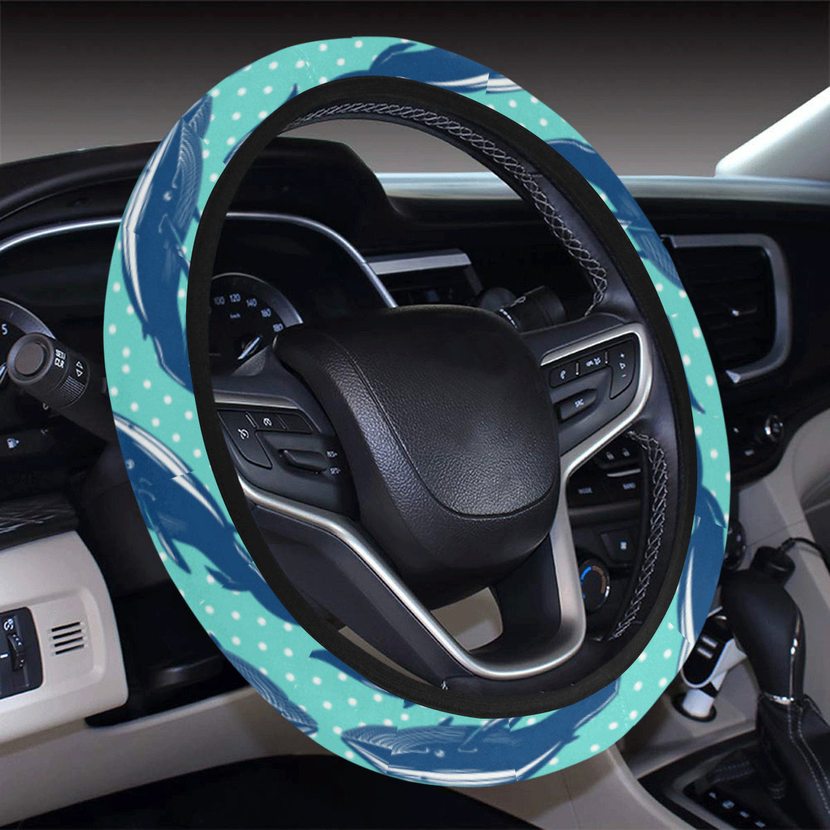 Whale Polka Dot Design Themed Print Steering Wheel Cover with Elastic ...