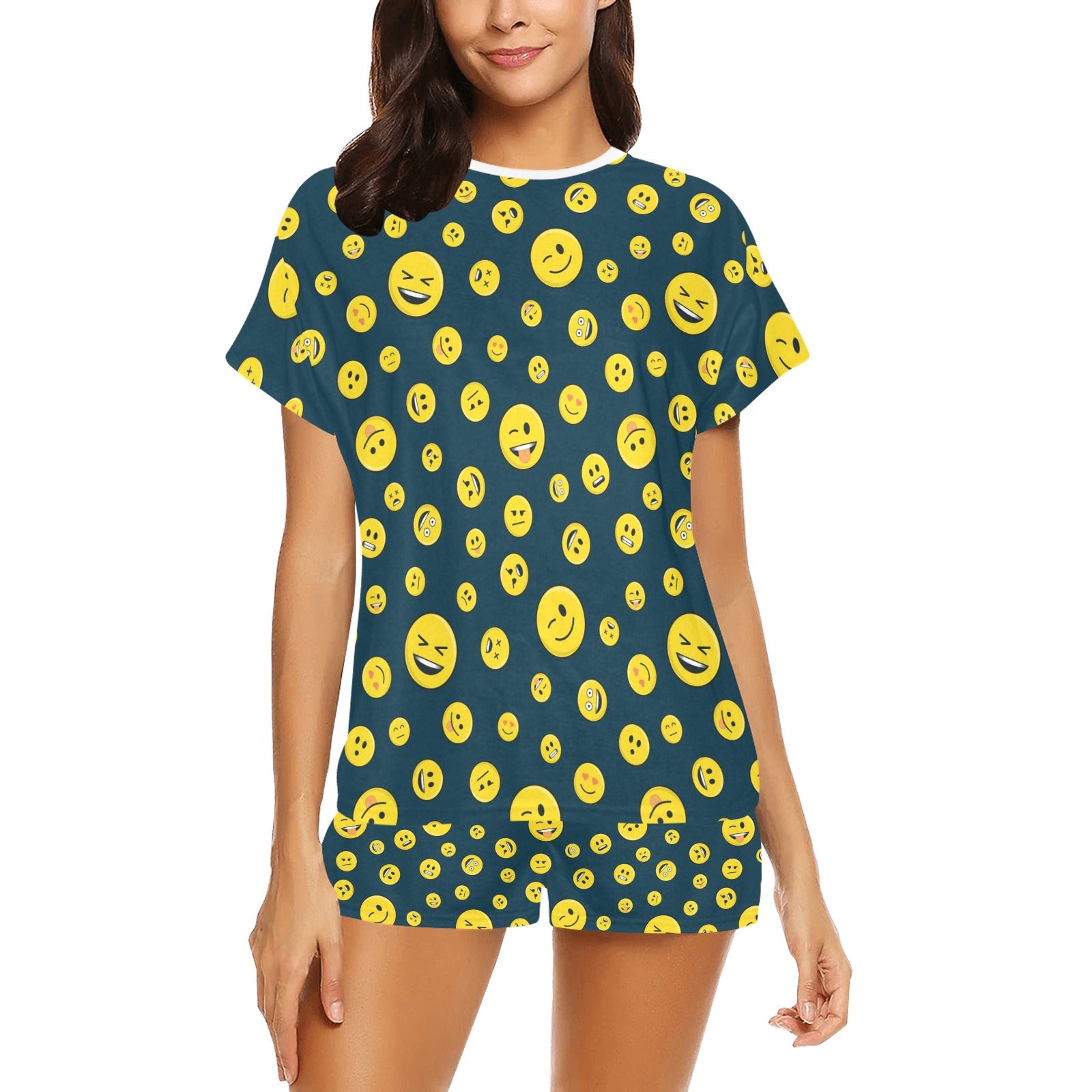 Smiley Face Emoji Print Design LKS301 Women's Short Pajama Set – JorJune
