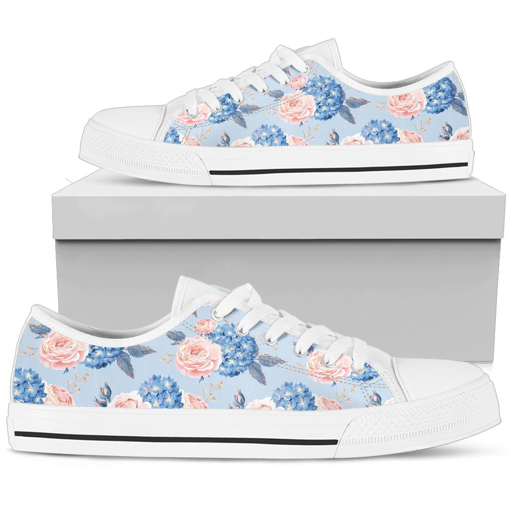 Hydrangea Pattern Print Design HD06 White Bottom Low Top Shoes – JorJune