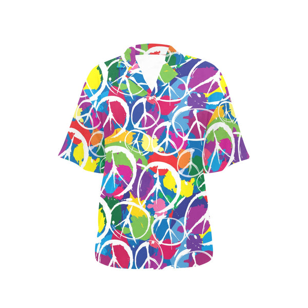 Peace Sign Colorful Pattern Print Design A02 Women's Hawaiian Shirt ...