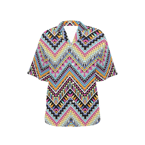 Multicolor zigzag Tribal Aztec Women's Hawaiian Shirt – JorJune