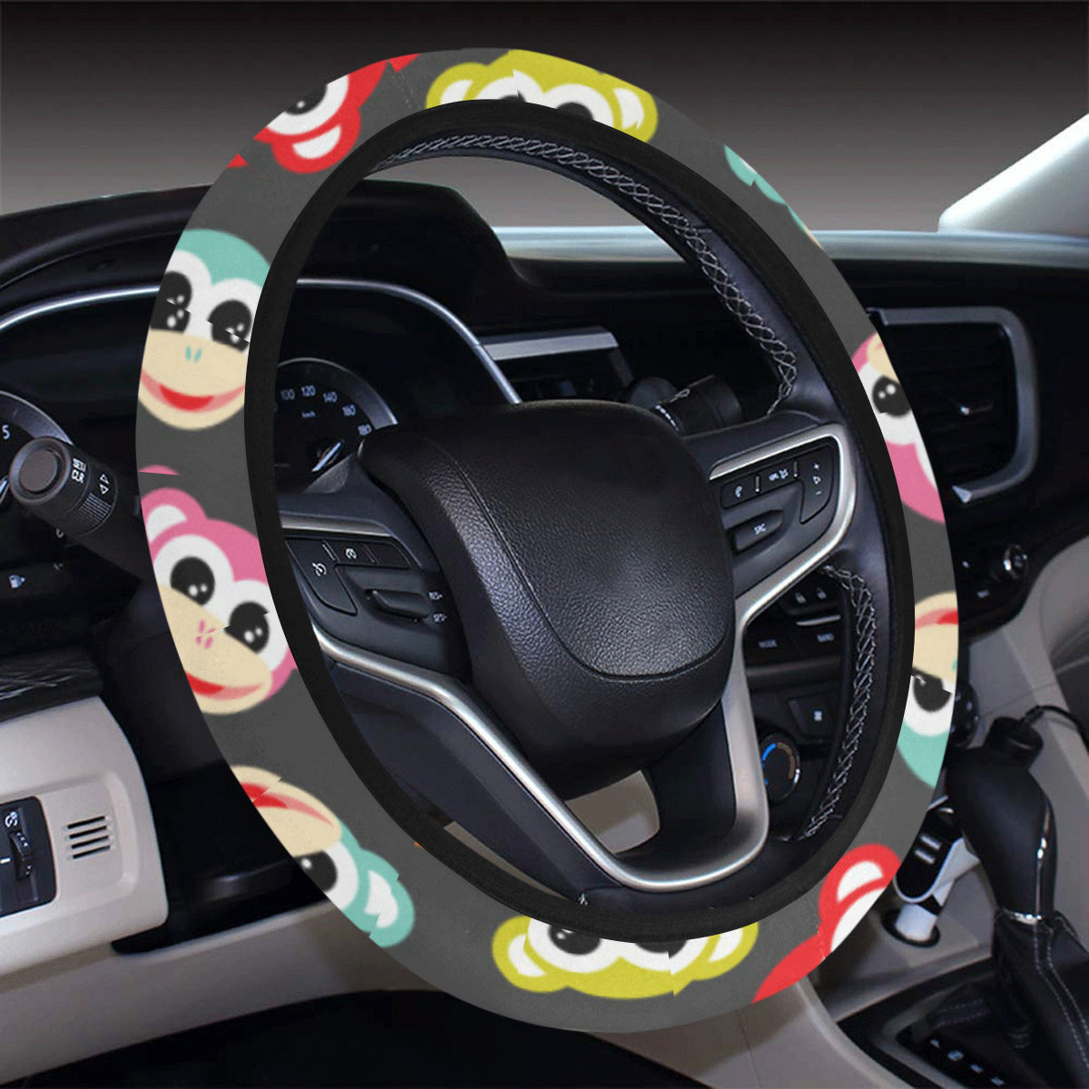 Monkey Head Design Themed Print Steering Wheel Cover with Elastic Edge ...