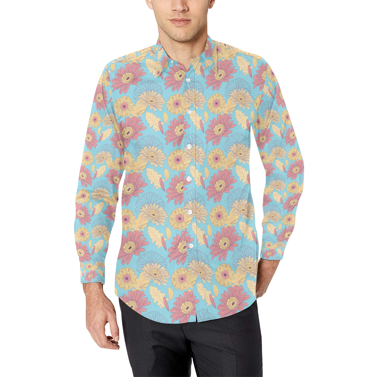 Gerberas Pattern Print Design GB04 Men's Long Sleeve Shirt – JorJune