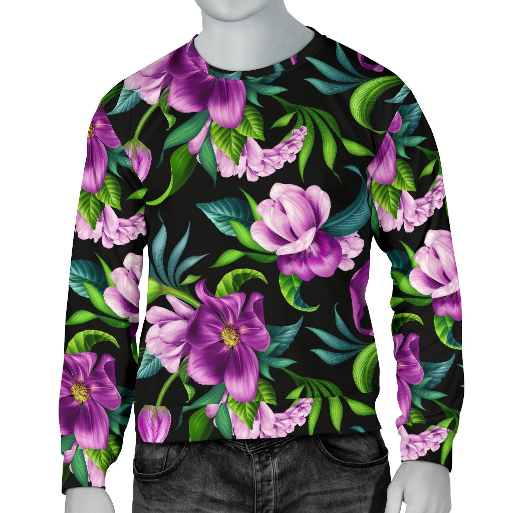 Bright Purple Floral Pattern Men Crewneck Sweatshirt – JorJune