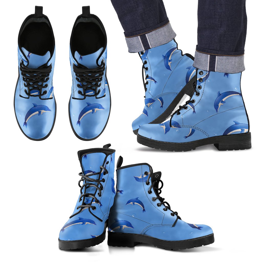 Dolphin Blue Print Men Leather Boots – JorJune