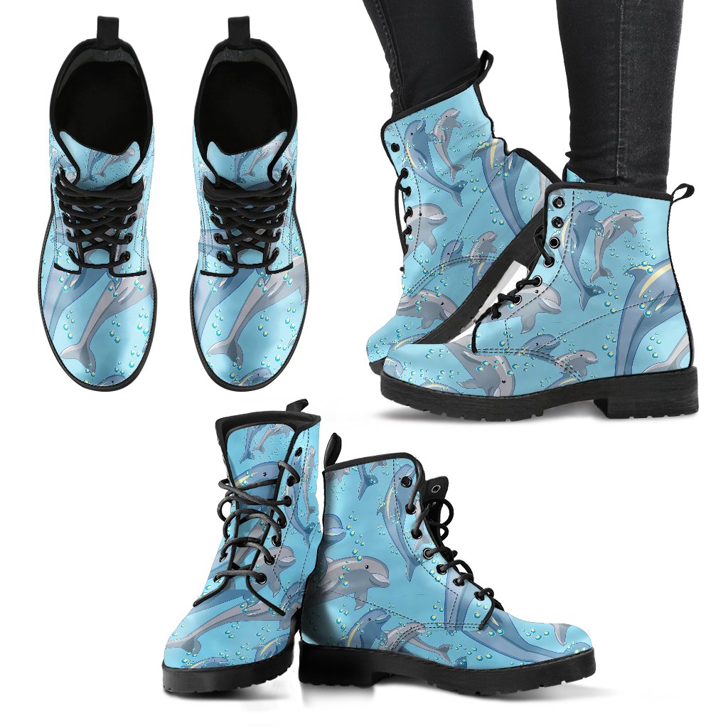 Dolphin Print Pattern Women Leather Boots – JorJune