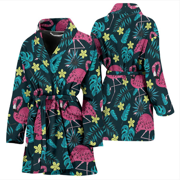 Flamingo Print Pattern Women Bathrobe - JorJune