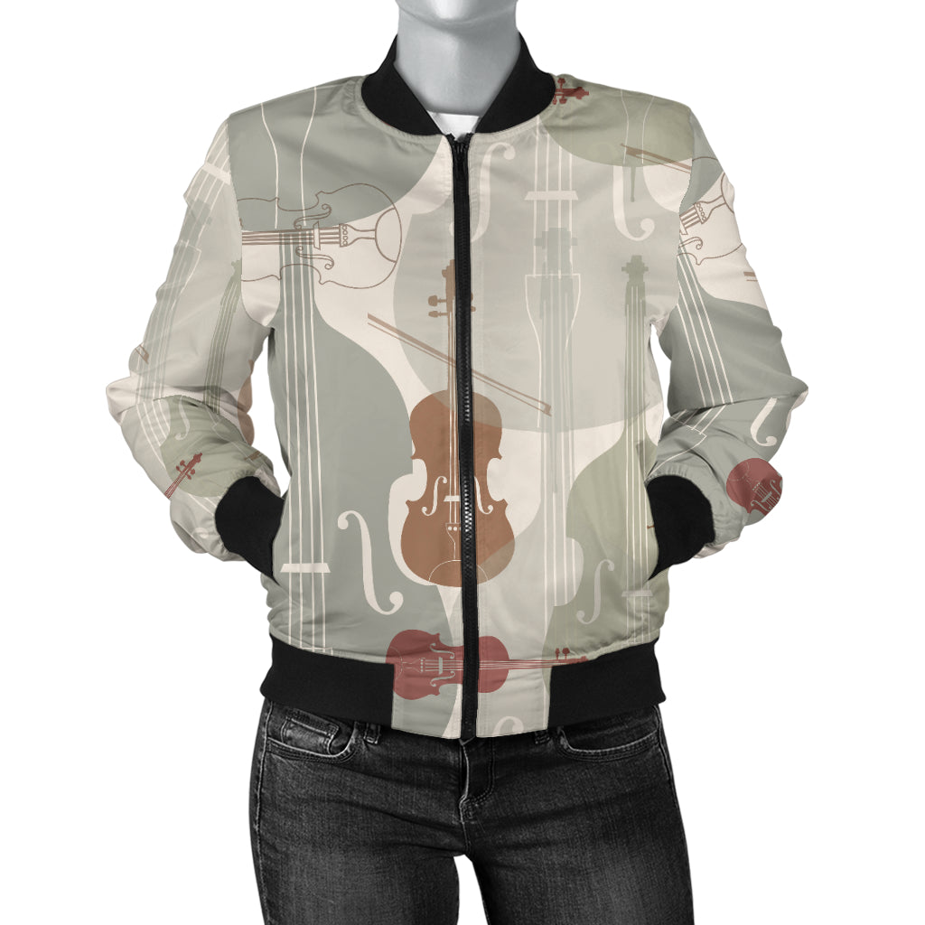 Violin Pattern Print Design 01 Women's Bomber Jacket – JorJune