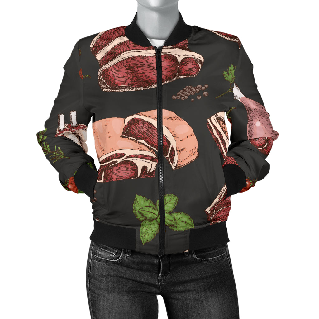 Meat Pattern Print Design 02 Women's Bomber Jacket – JorJune