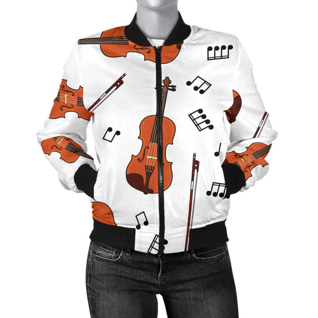 Violin Pattern Print Design 02 Women's Bomber Jacket – JorJune