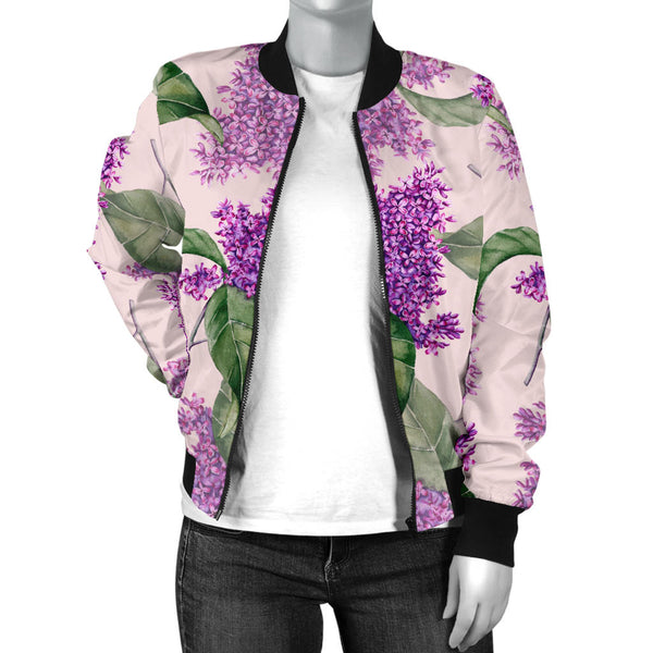 Lilac Pattern Print Design LI02 Women Bomber Jacket - JorJune