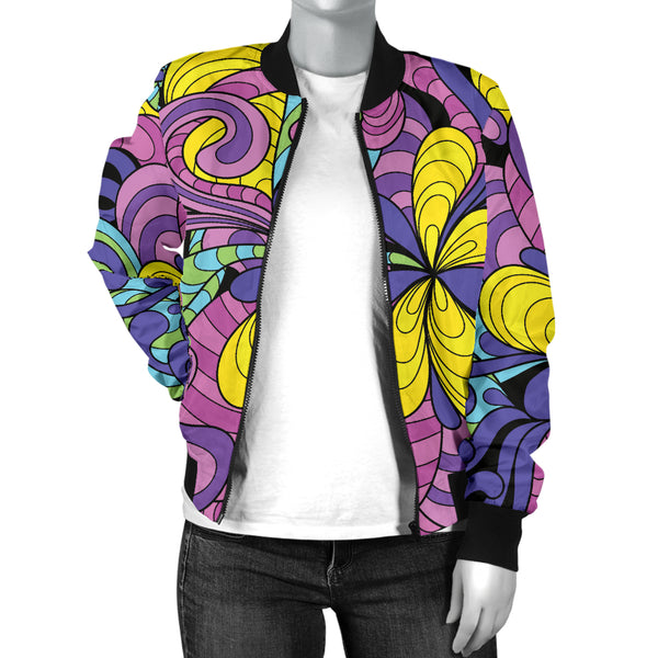 Psychedelic Pattern Print Design A04 Women's Bomber Jacket - JorJune
