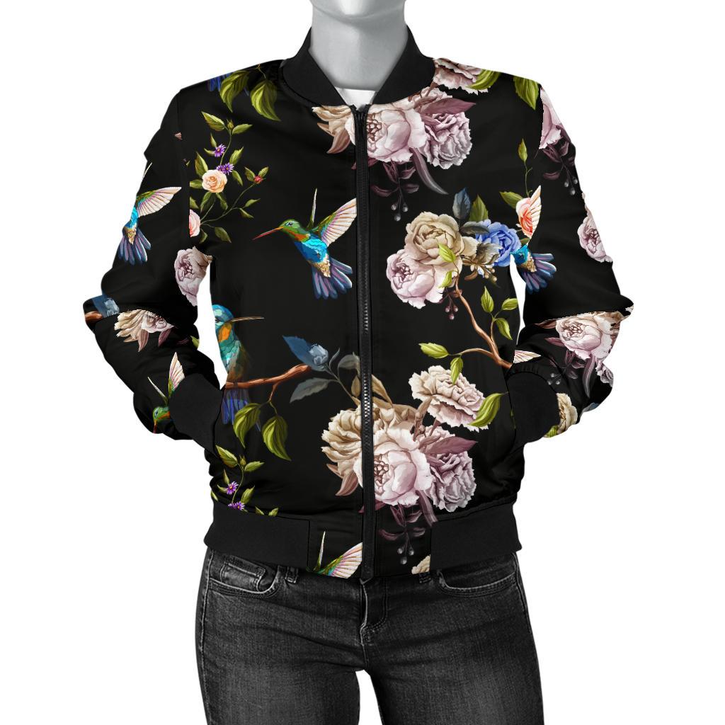 Hummingbird Flower Themed Print Women's Bomber Jacket – JorJune