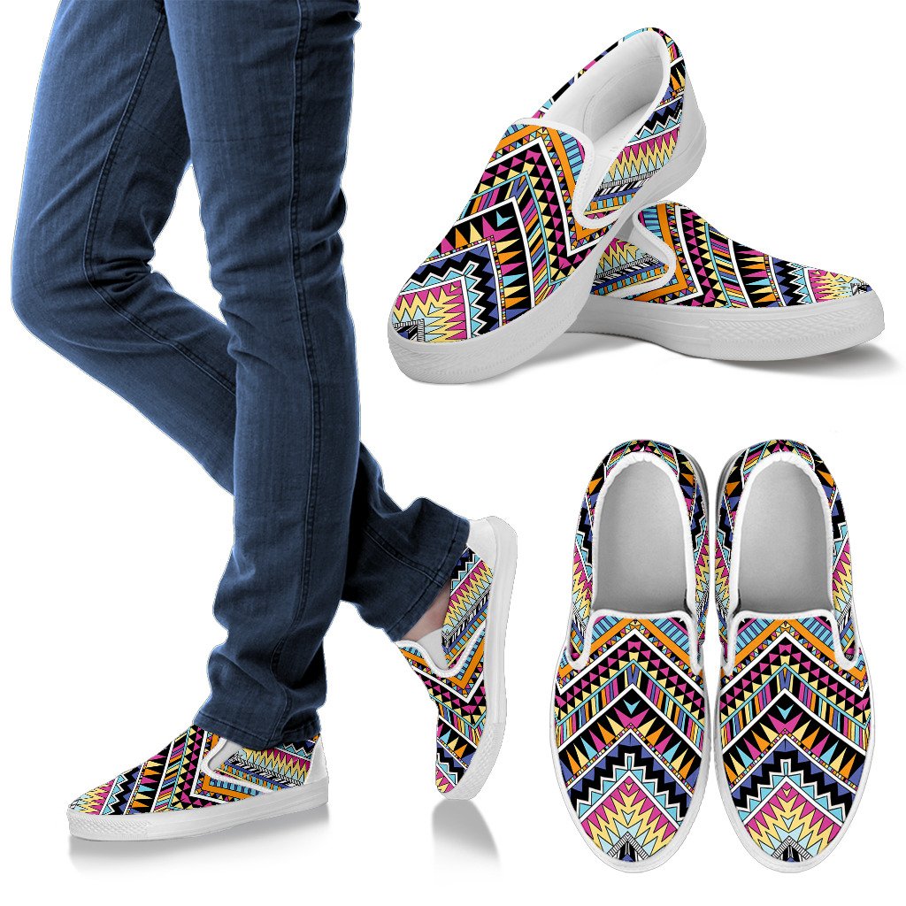 Multicolor Zigzag Tribal Aztec Women Slip On Shoes – JorJune