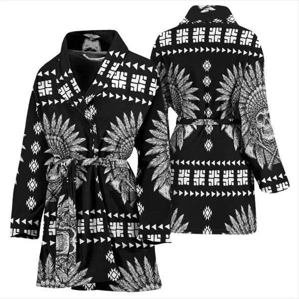 Native American Indian Skull Women Bathrobe - JorJune