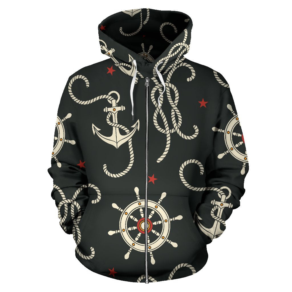 Nautical Anchor Pattern Zip Up Hoodie – JorJune