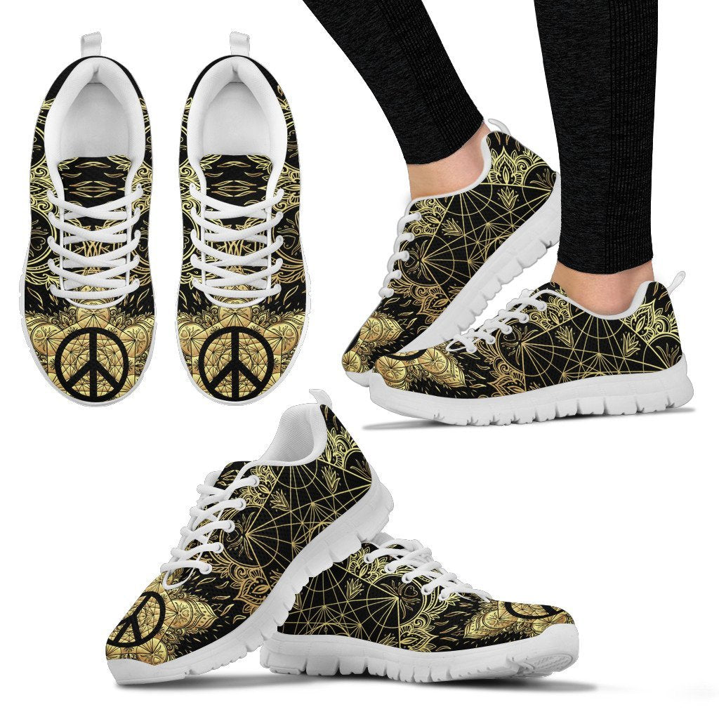 Peace sign Gold Mandala Women Sneakers Shoes – JorJune