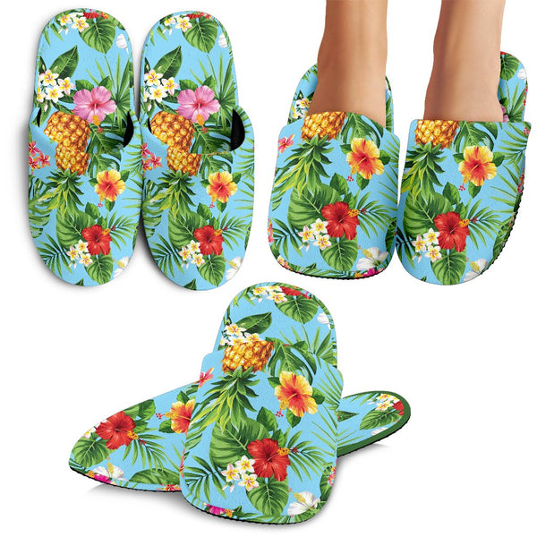 Pineapple Hawaiian Flower Tropical House Slippers - JorJune