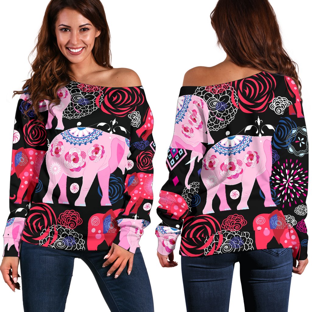 Pink Elephant Pattern Off Shoulder Sweatshirt – JorJune