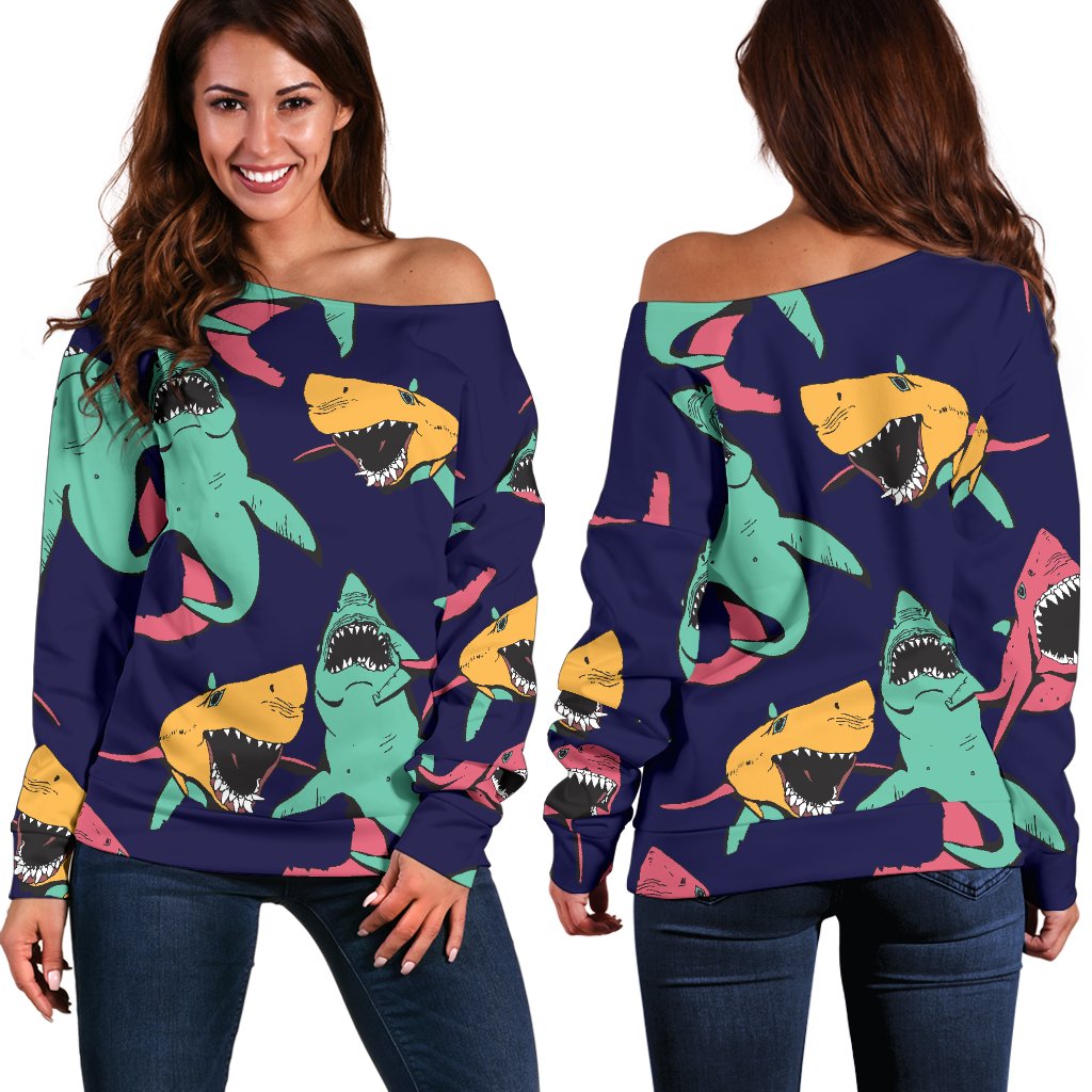 Shark Bite Pattern Off Shoulder Sweatshirt - JorJune