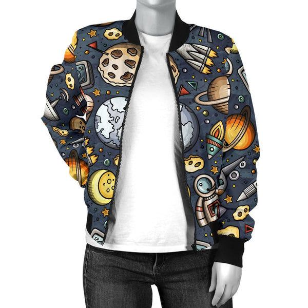 Space Pattern Print Women's Bomber Jacket - JorJune