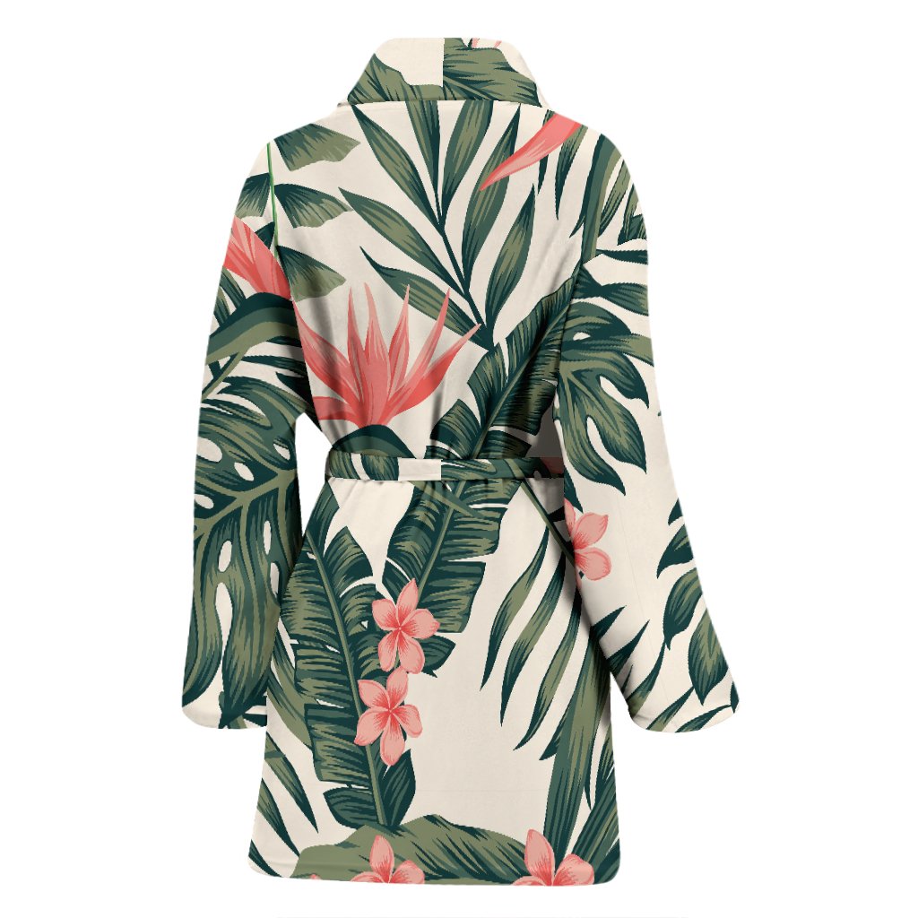 Tropical Flower Palm Leaves Women Bathrobe - JorJune