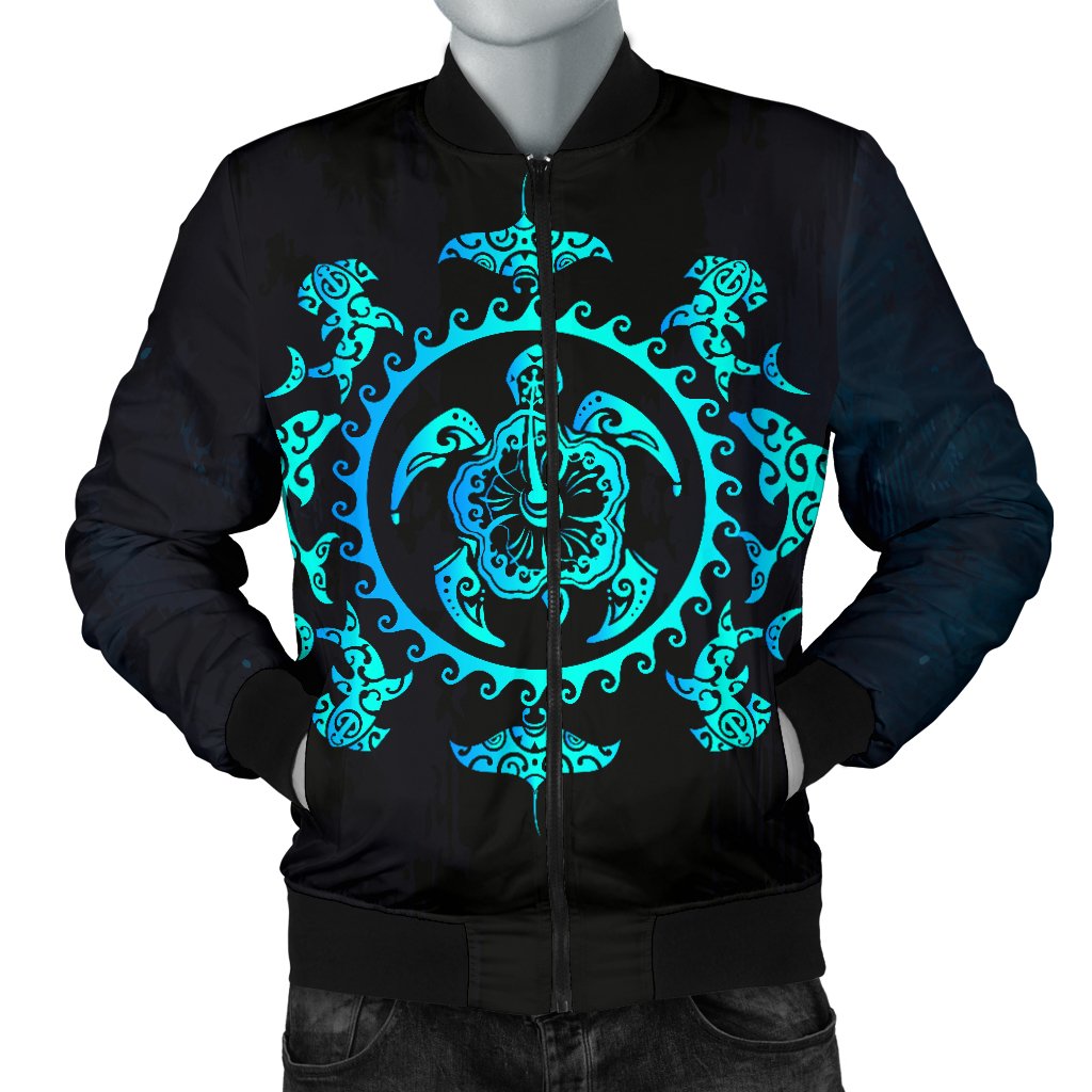 Turquoise Tribal Sea Turtle Hawaiian Men Bomber Jacket – JorJune